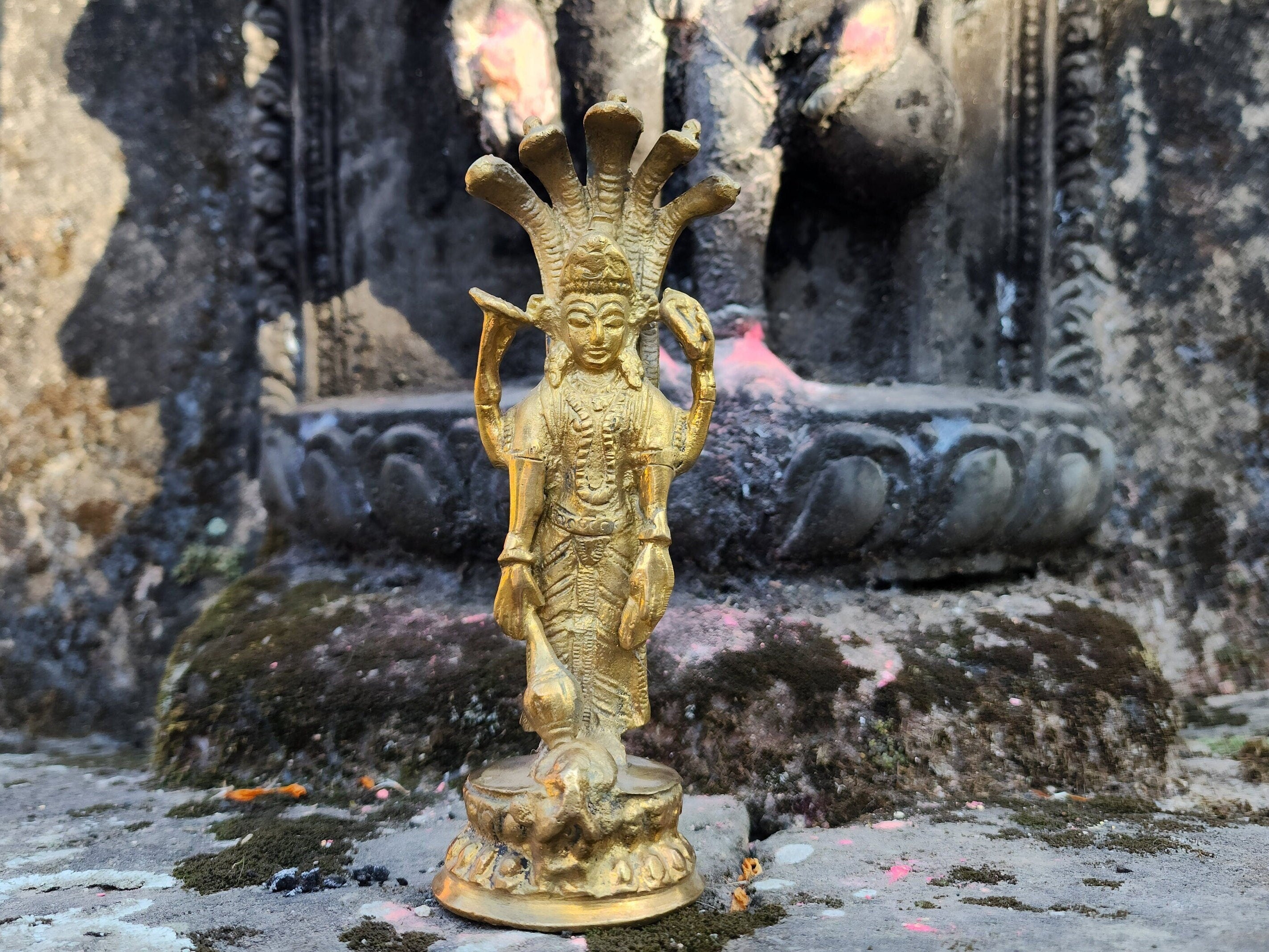 Brass Vishnu Statue: Hindu God of Protection – Om Kleem Kali